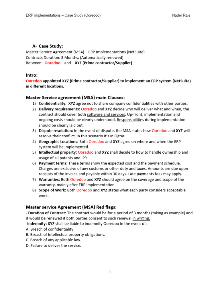 Case Study - ERP System (Ooredoo) | PDF | Indemnity | Intellectual Property