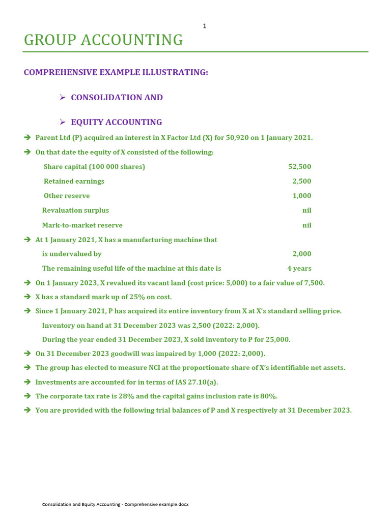Consolidation and Equity Accounting - Example | PDF | Consolidation ...