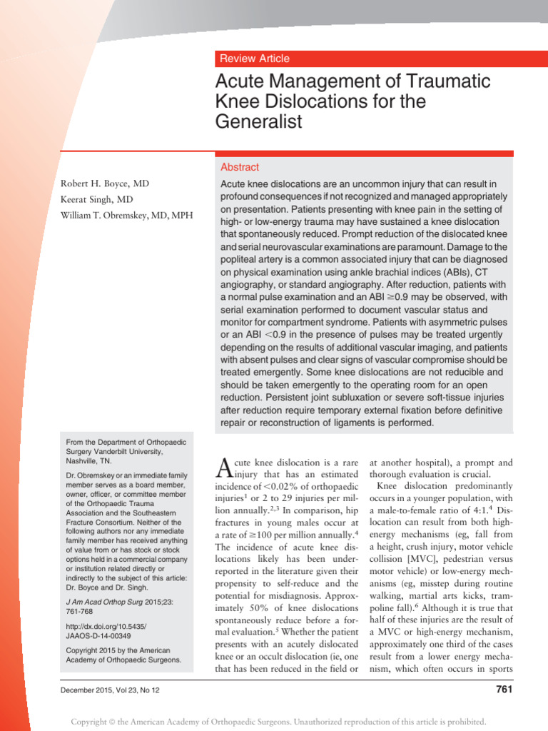 Traumatic Knee Dislocation Aaos | Download Free PDF | Knee | Human Anatomy