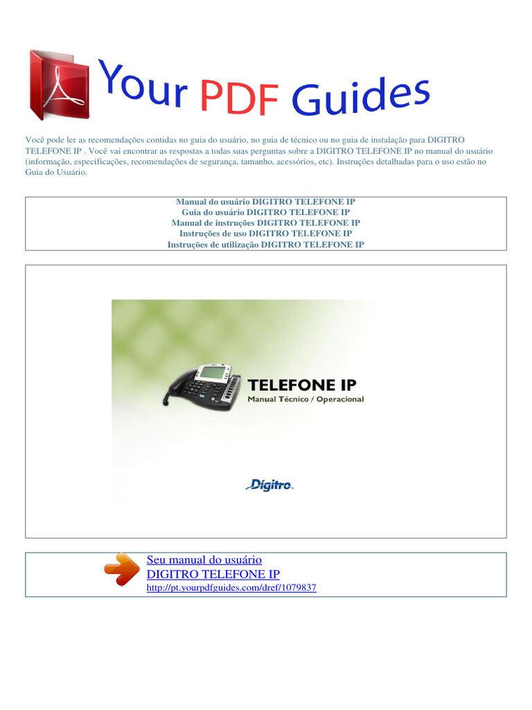 Manual do Telefone IP Digitro | PDF | Rede de computadores | Endereço de IP