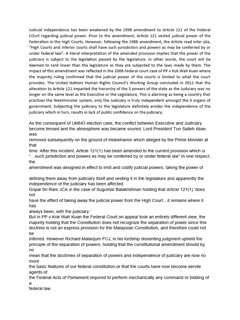 Judicial Independence Has Been Weakened by The 1998 Amendment To ...