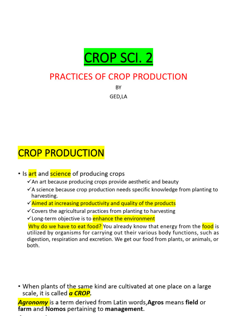 CROP SCI 2 PPT - Sept 18 222023 1 | PDF | Agriculture | Crops