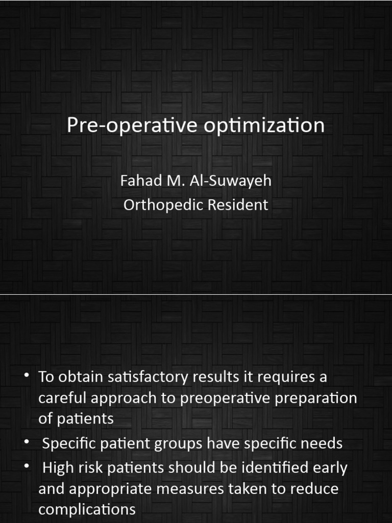 Pre Operative Optimization | PDF | Surgery | Causes Of Death