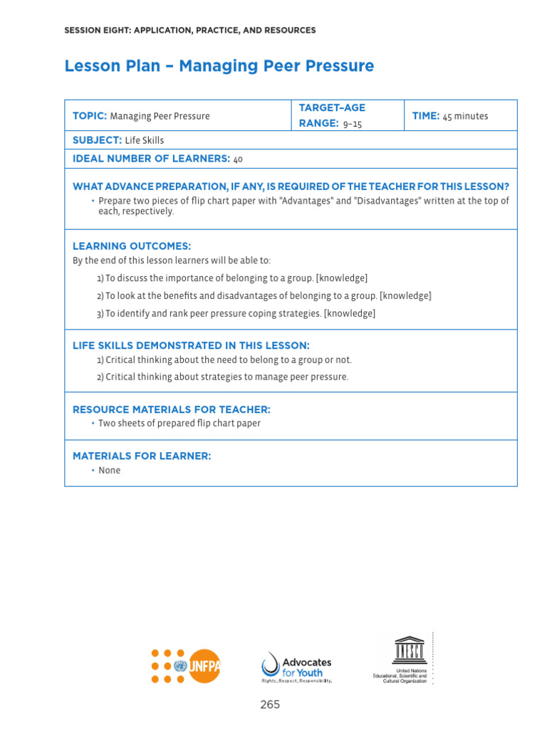 Lesson Plan Manging Peer Pressure | PDF | Learning | Lesson Plan