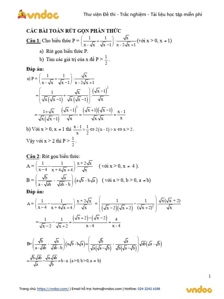 Cac Dang Toan Rut Gon On Thi Vao Lop 10 | PDF