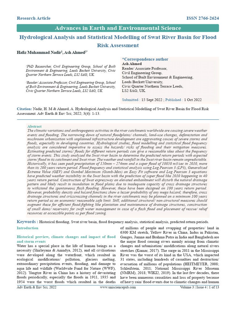 11.HydrologicalAnalysis and Statistical Modelling of Swat River Basin ...