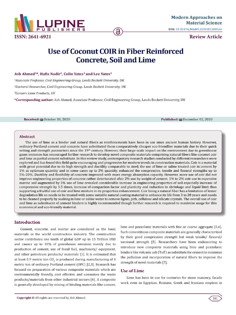 3.use of Coconut Coir in Fiber Reinforced Concrete Lime and Soil | PDF