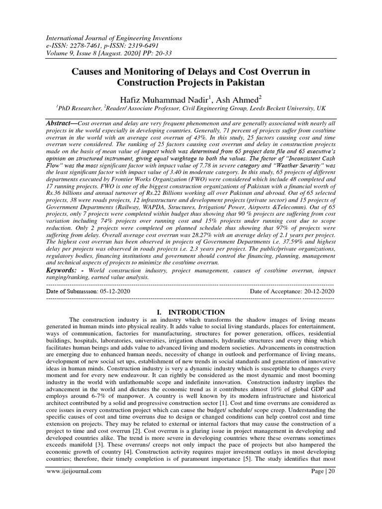 2.causes and Monitoring of Delays and Cost Overrun in Construction ...