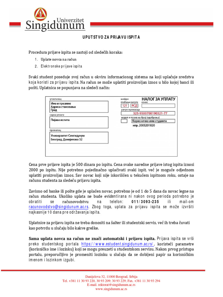 Uputstvo Za Prijavu Ispita 2023 2024 | PDF