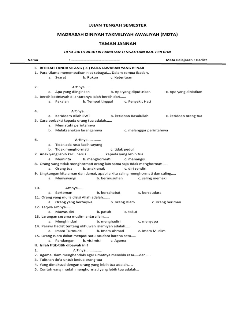 Soal UTS MD SMT 2 | PDF