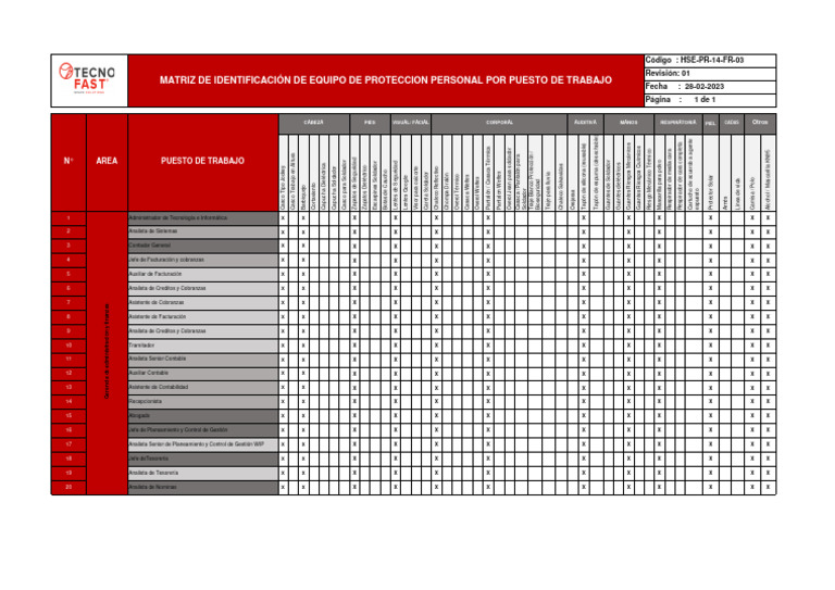 HSE-PR-14-FR-03, Matriz EPP por Puesto de Trabajo | PDF | La seguridad
