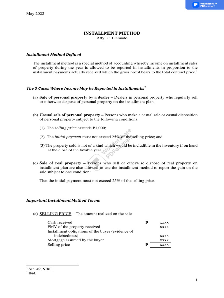 Installment-Method (1) | PDF | Stocks | Taxes