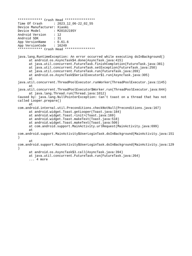 Android App Crash Report | PDF