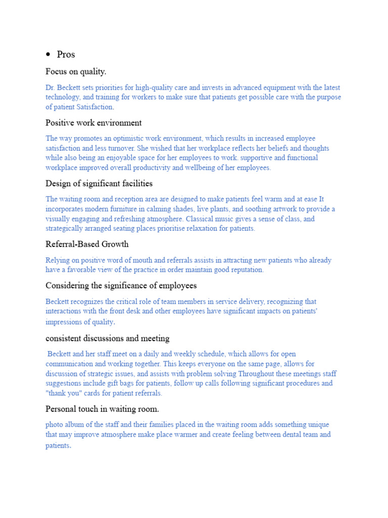 Dental Practice Pros and Cons Analysis | PDF | Employment | Patient