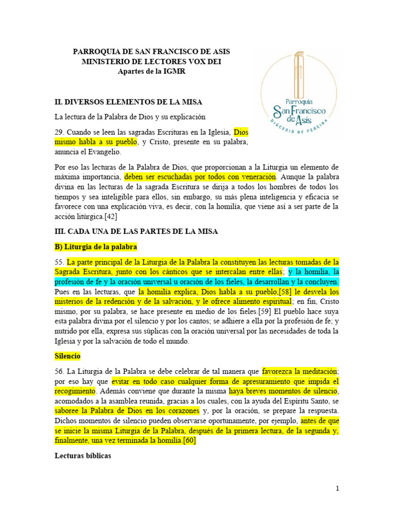 IGMR para Lectores | PDF | Misa (liturgia) | Sermón