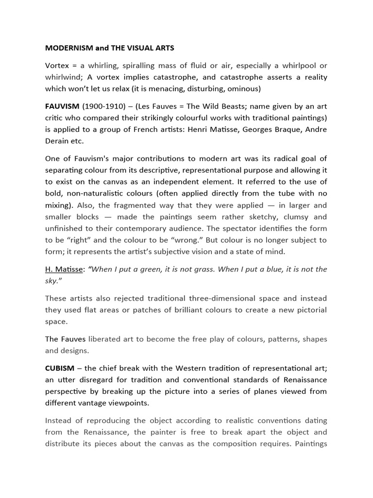 Cursul 2 - Modernism and The Visual Arts | PDF | Cubism | Unconscious Mind