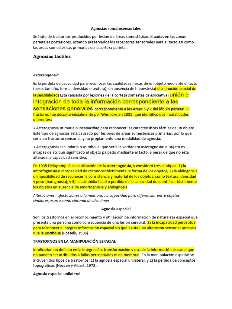 Astereognosia y sus subtipos | PDF | Especialidades Medicas | Procesos ...