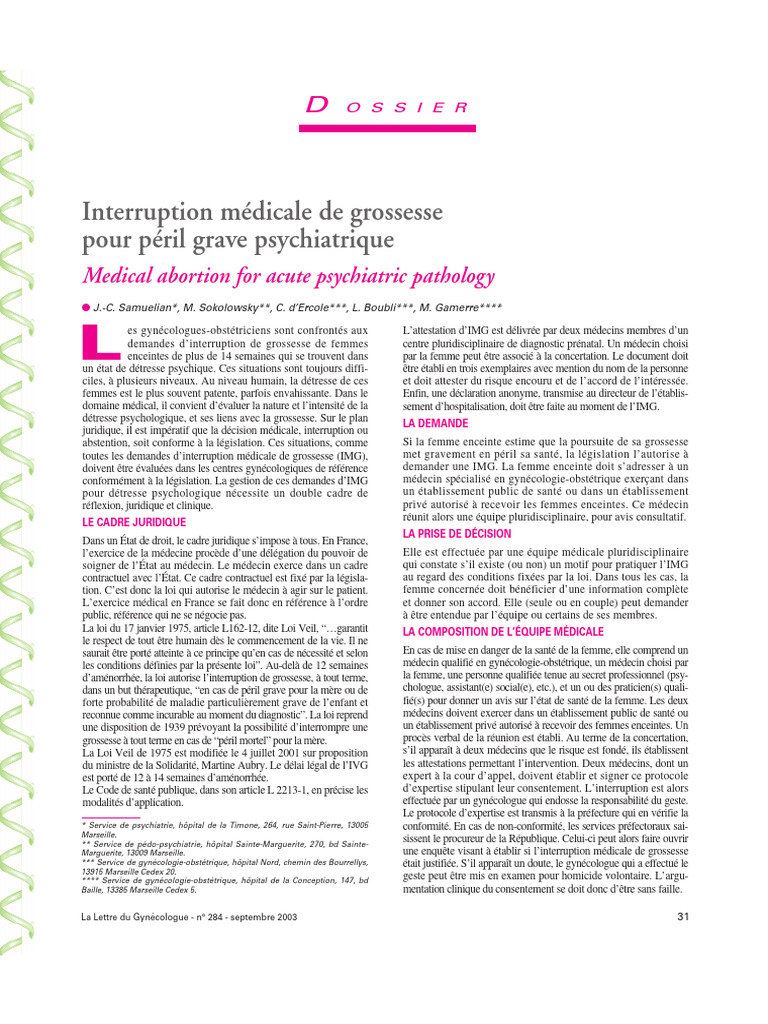 Interruption de Grossesse Pour Péril Grave Psychiatrique | PDF ...