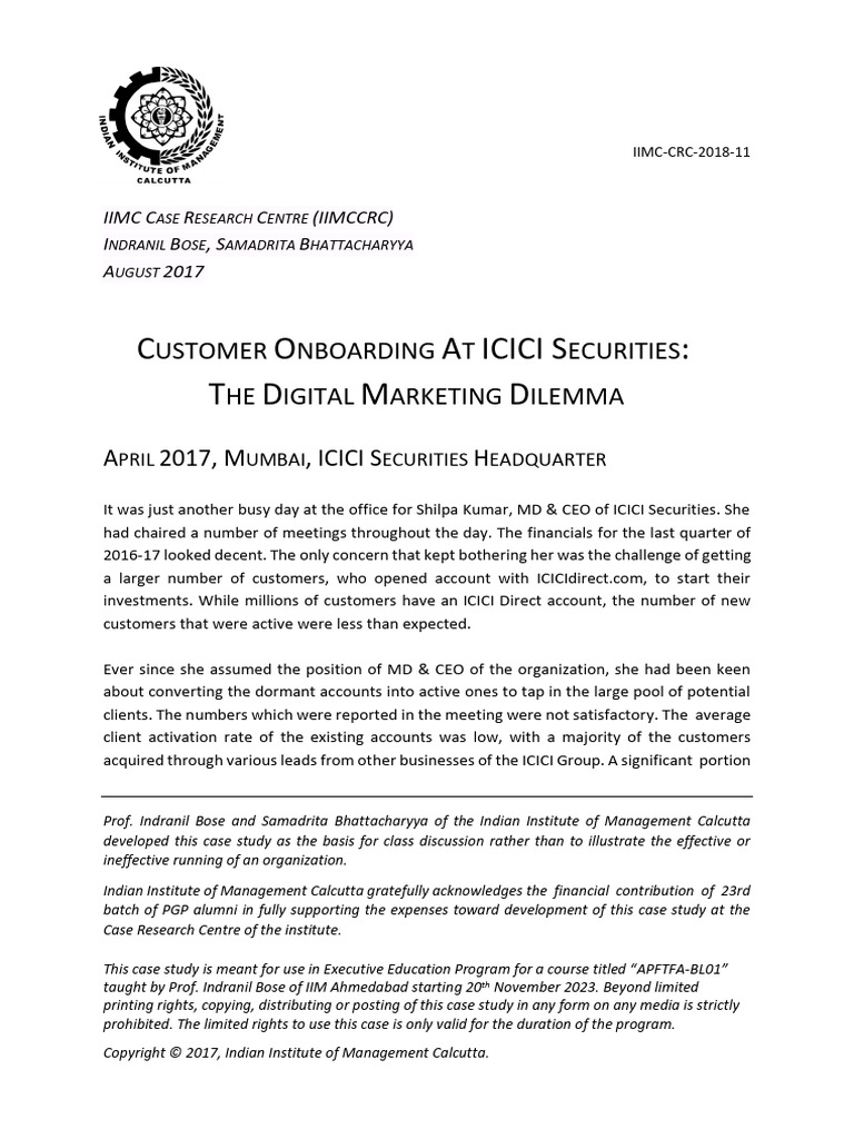 Customer Onboarding at ICICI Securities the Digital Marketing Dilemma ... Customer Onboarding at ICICI Securities the Digital Marketing Dilemma ...