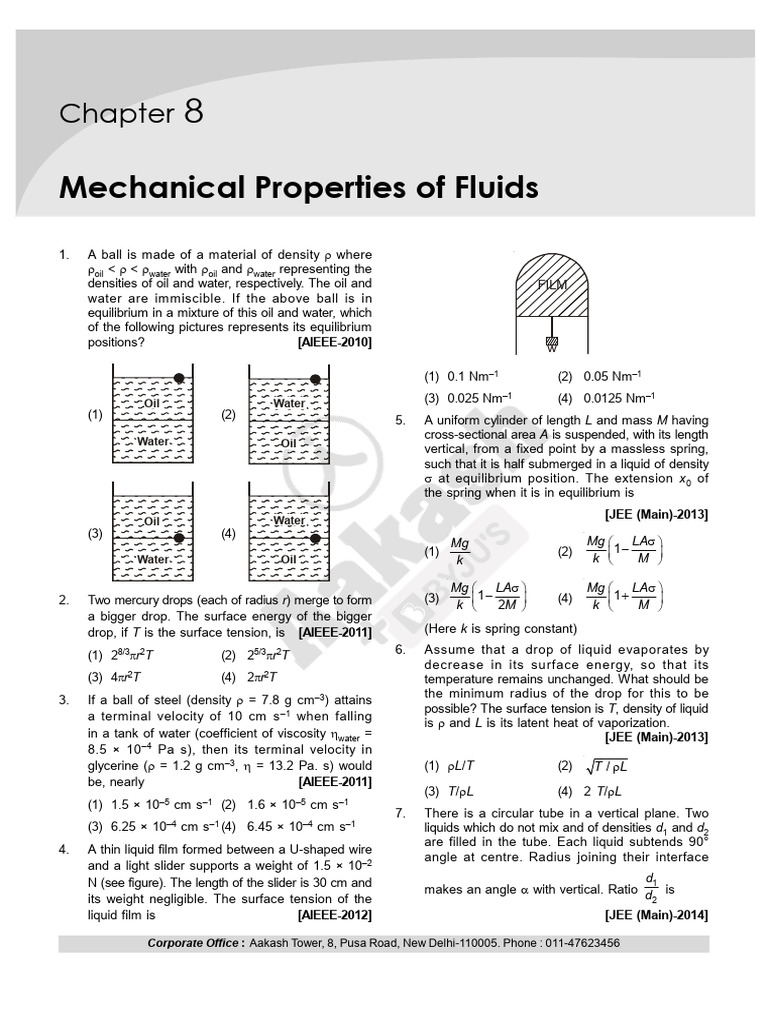 P_Ch-08_Mechanical Properties of Fluids | PDF | Liquids | Physical ...