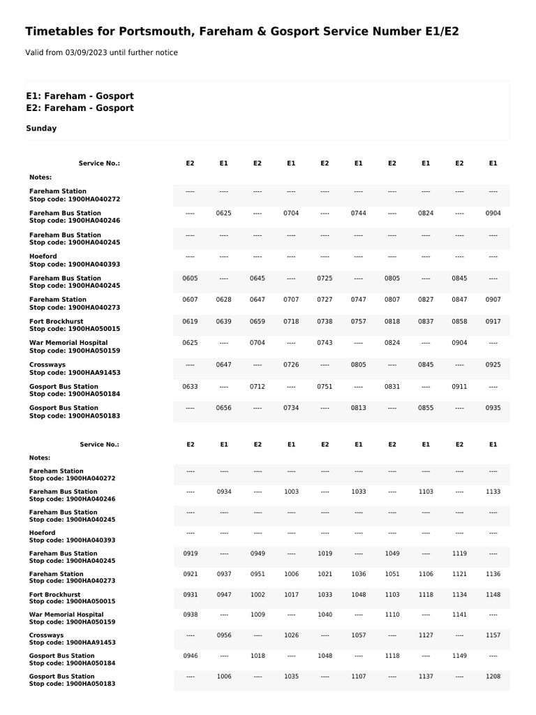 Timetable E1-E2 | PDF