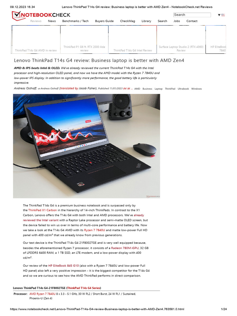 Lenovo ThinkPad T14s G4 Review - Business Laptop Is Better With AMD Zen4 - NotebookCheck - Net ...