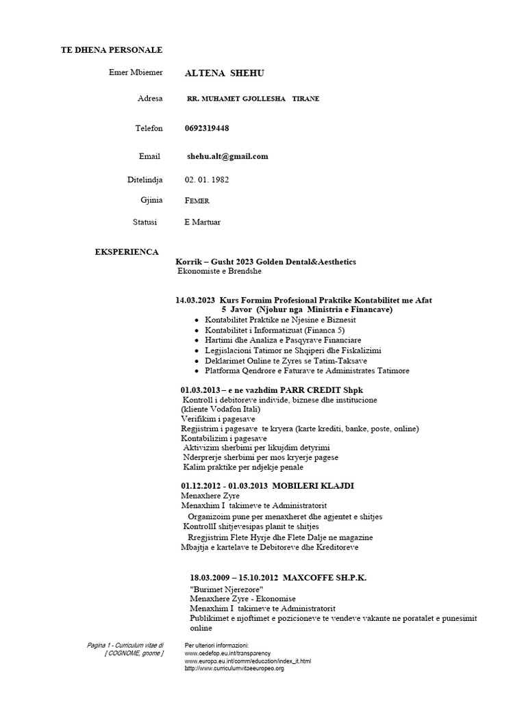 CV Altena Shehu-1 | PDF