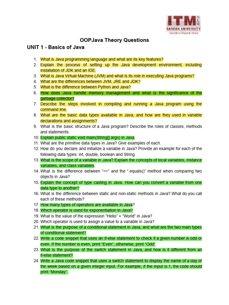 Java Theory Questions For Better Preparation | PDF