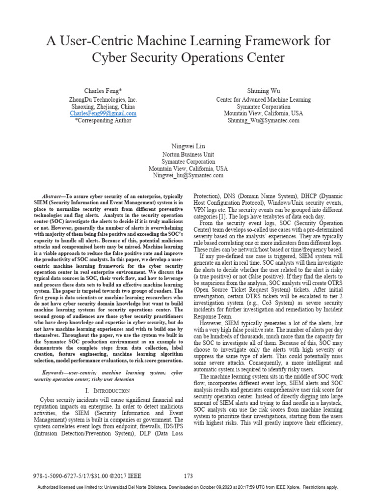 06_Art_A_user-centric_machine_learning_framework_for_cyber_security_operations_center | PDF ...