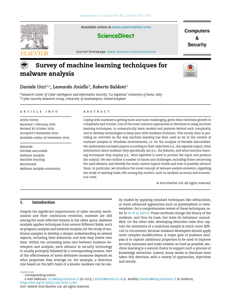 19 - Survey of Machine Learning Techniques For Malware Analysis | PDF ...
