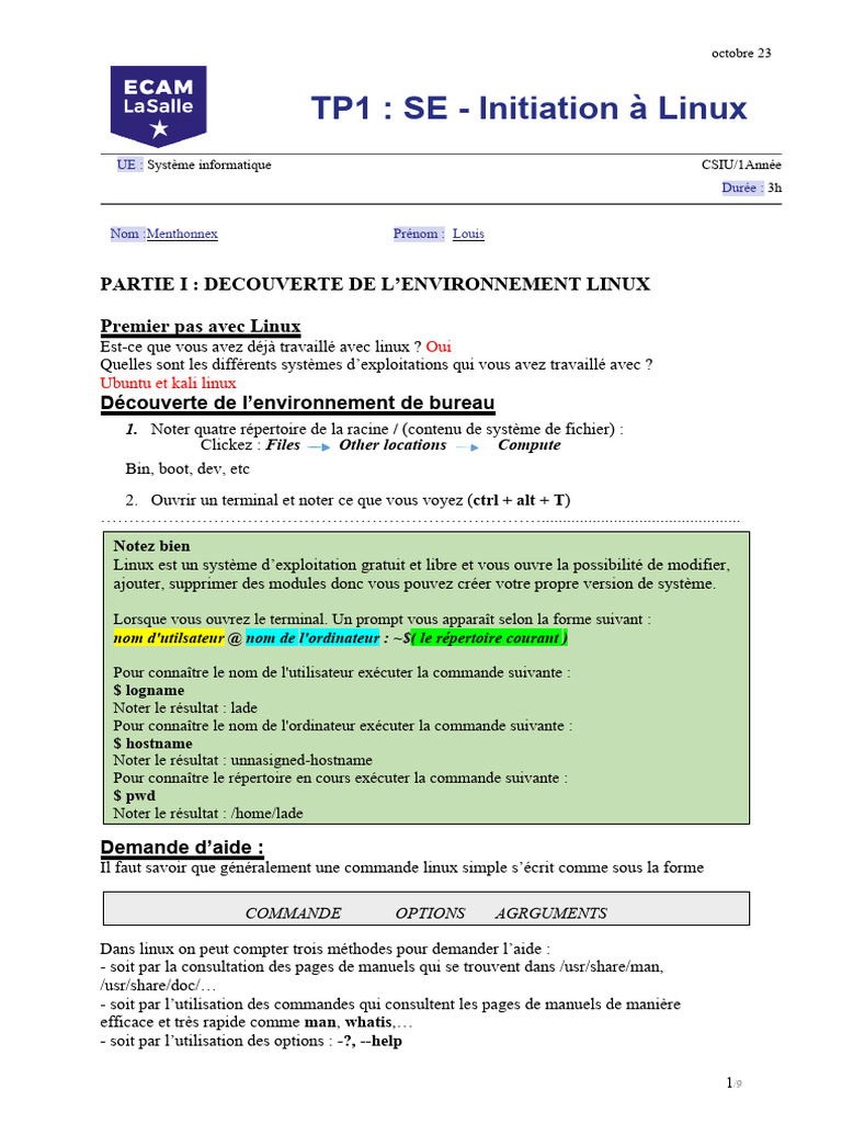 TP1 SE - Initiation À Linux | PDF | Fichier informatique | Répertoire ...