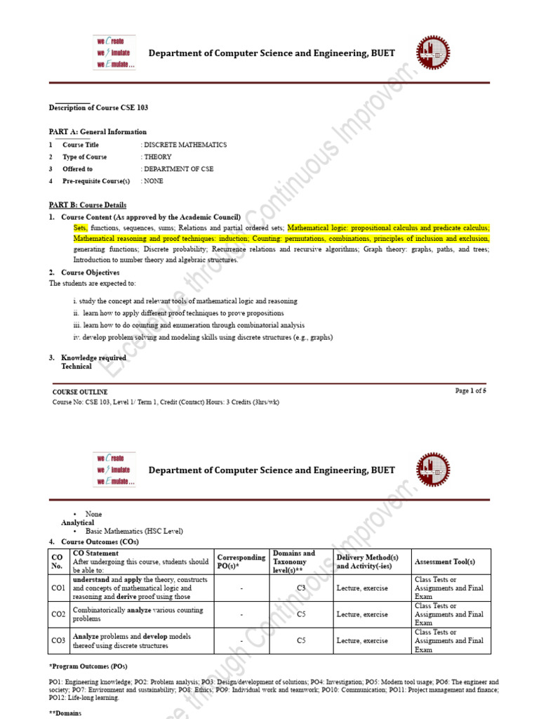CSE 103 Revised | Download Free PDF | Discrete Mathematics | Mathematics
