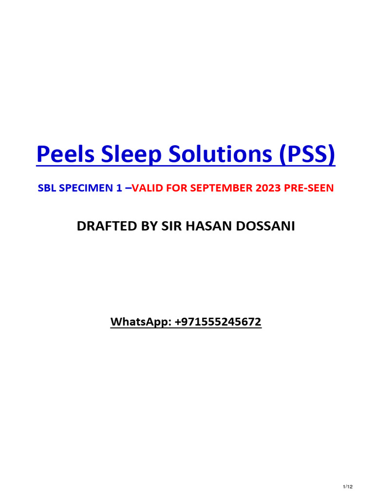 11 - PSS (SBL Specimen 1 Sept 3023 Preseen) - Answer by Sir Hasan Dossani (Full Drafting) | PDF ...