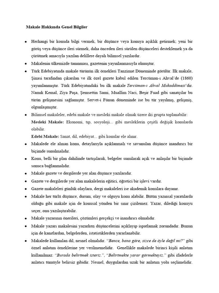 Makale Hakkında Genel Bilgiler | PDF