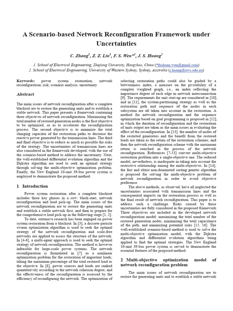 A Scenario-Based Network Reconfiguration Framework Under Uncertainties-2012 | PDF | Mathematical ...