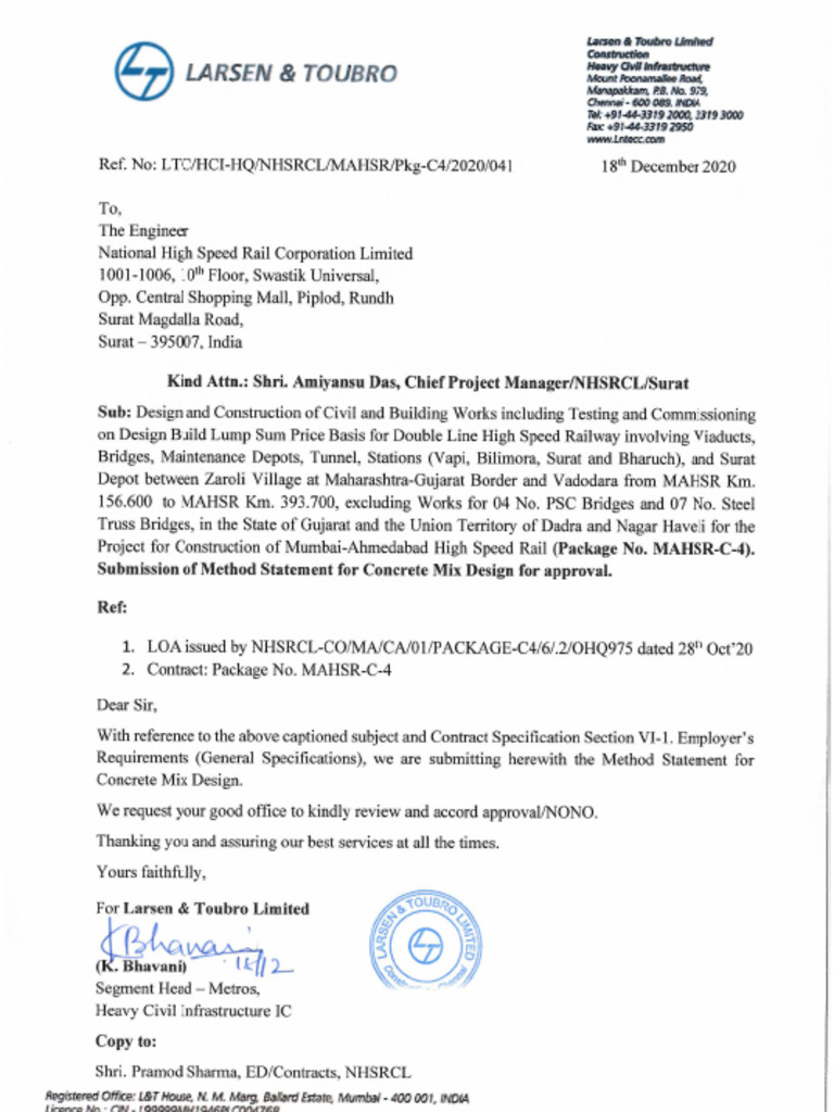 Submission of Method Statement For Concrete Mix Design | PDF