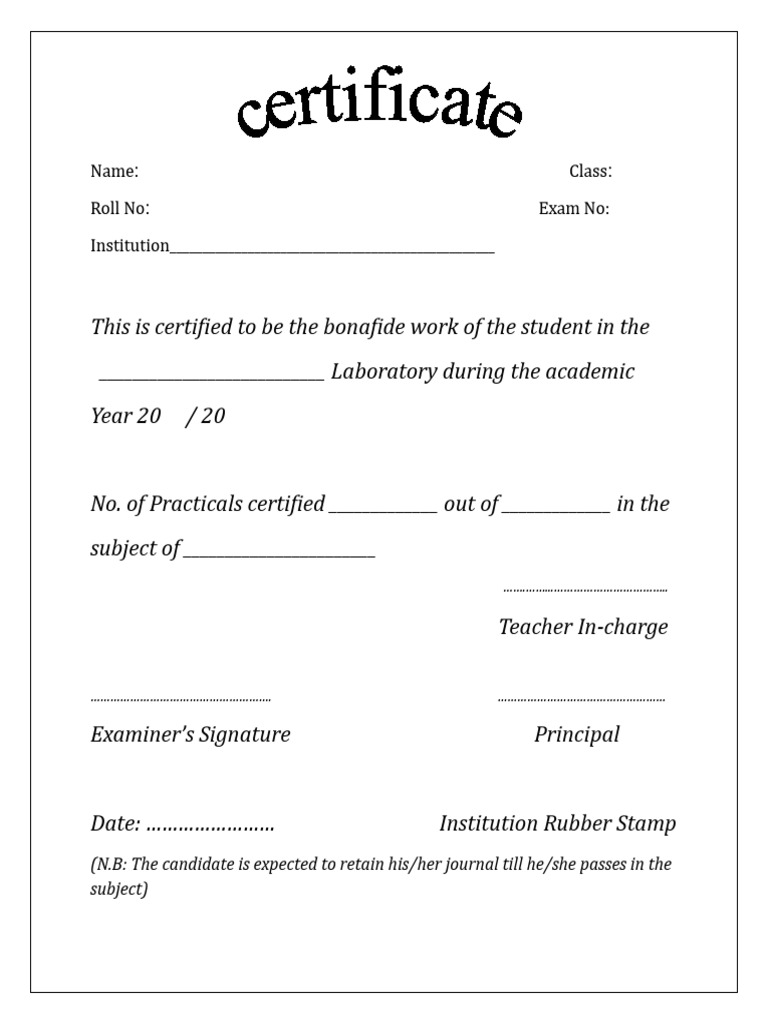 Practical Certificate Template | PDF