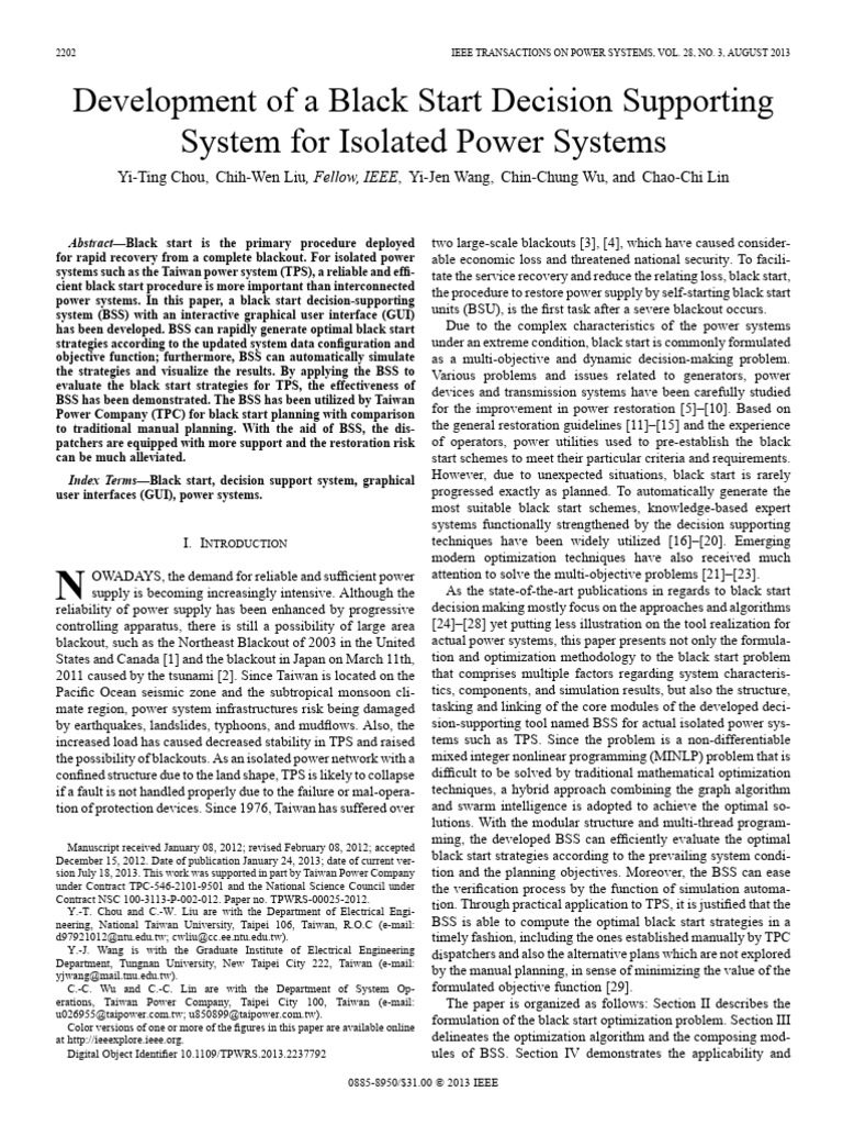 Development of a Black Start Decision Supporting System for Isolated ... Development of a Black Start Decision Supporting System for Isolated ...