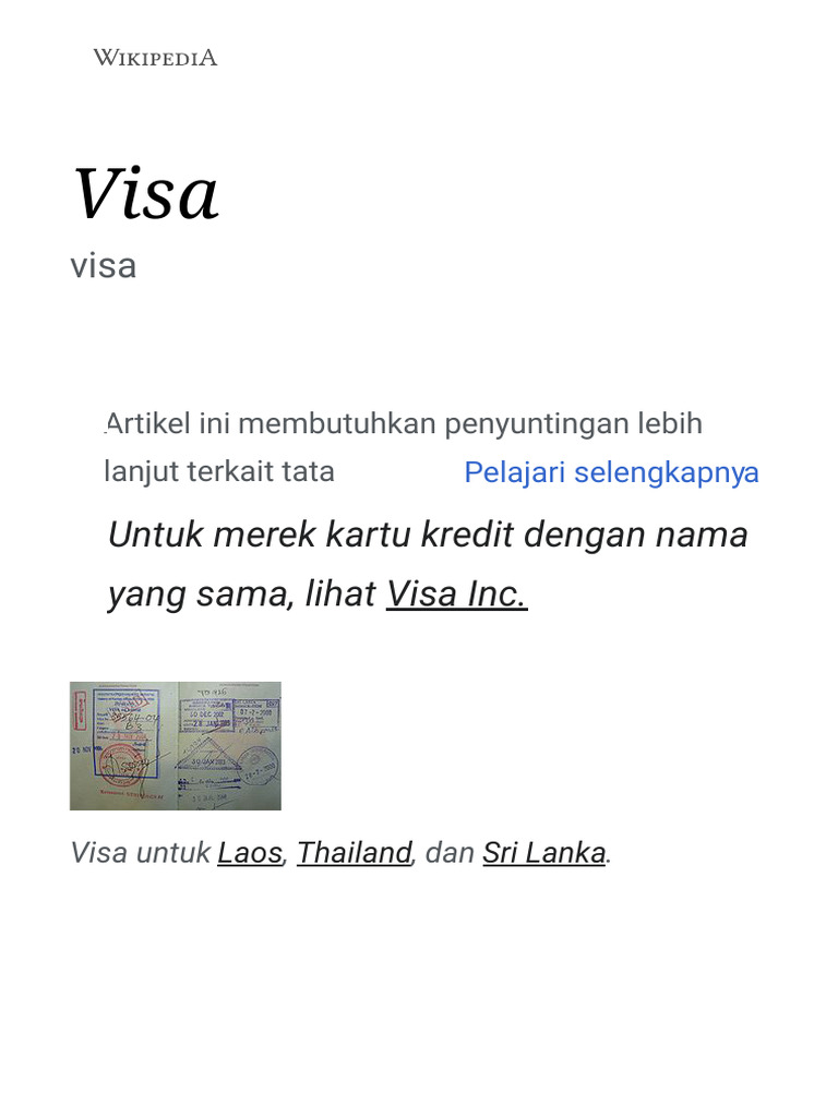 Visa - Wikipedia Bahasa Indonesia, Ensiklopedia Bebas | PDF | Ilmu Sosial
