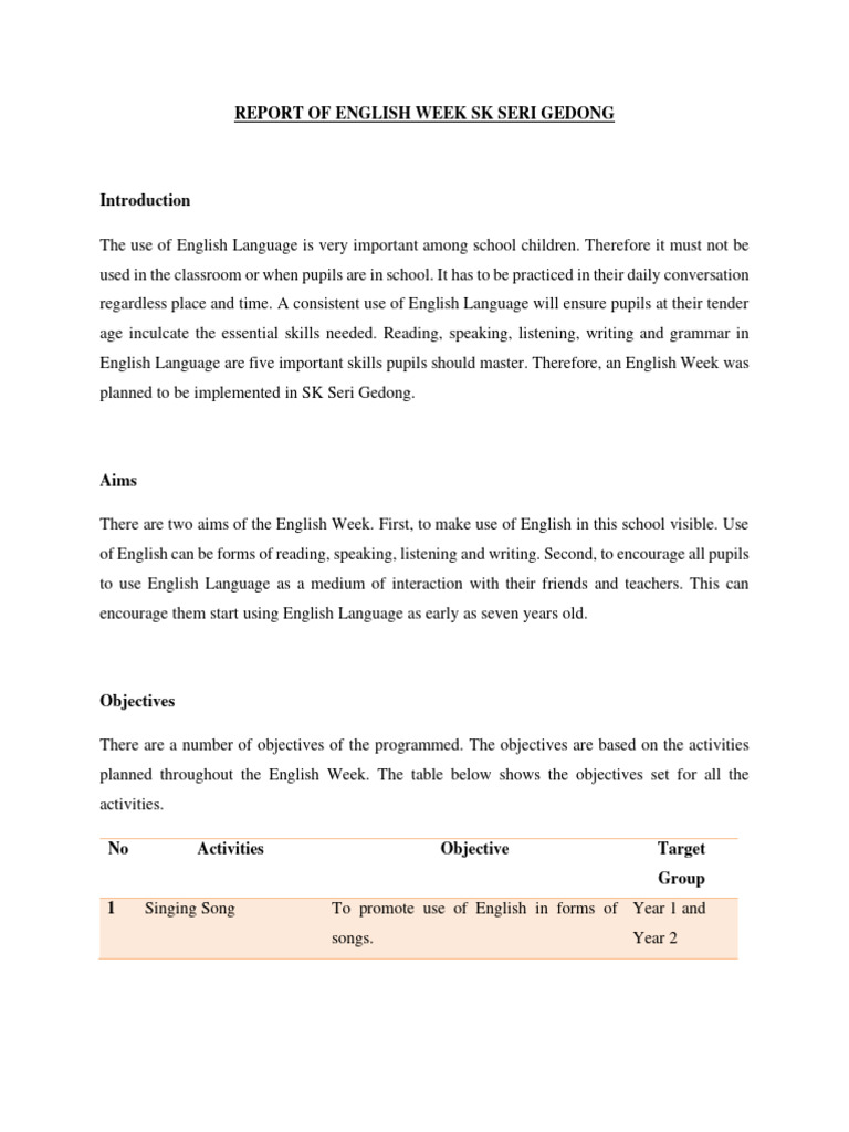 English Week Report Level 1 | PDF | English Language | Linguistics