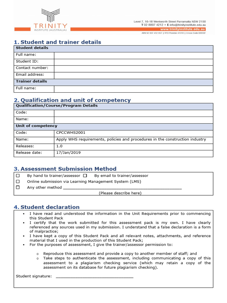 WHS Requirements Assessment Guide | PDF | Occupational Safety And ...