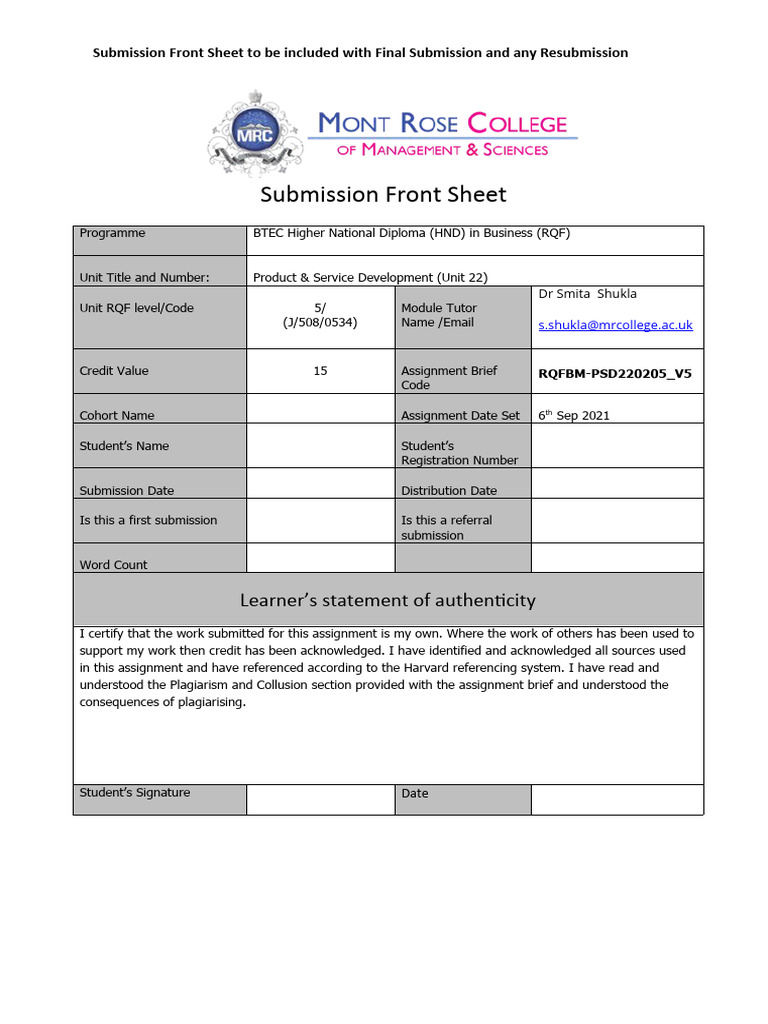 1 PSD Assignment Brief RQFBM-PSD220205-V5 | PDF | Plagiarism | Turnitin