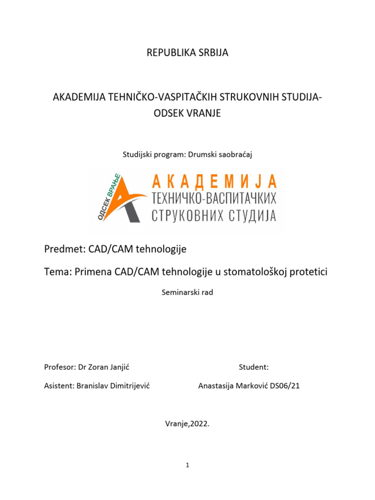 Seminarski Rad Cad Cam 1 | PDF