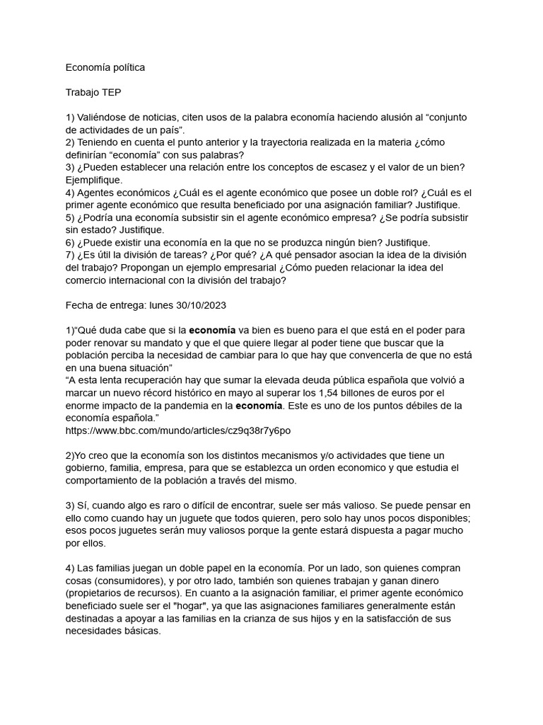 Economía Política TEP Tp1 | PDF | Business | Servicios públicos