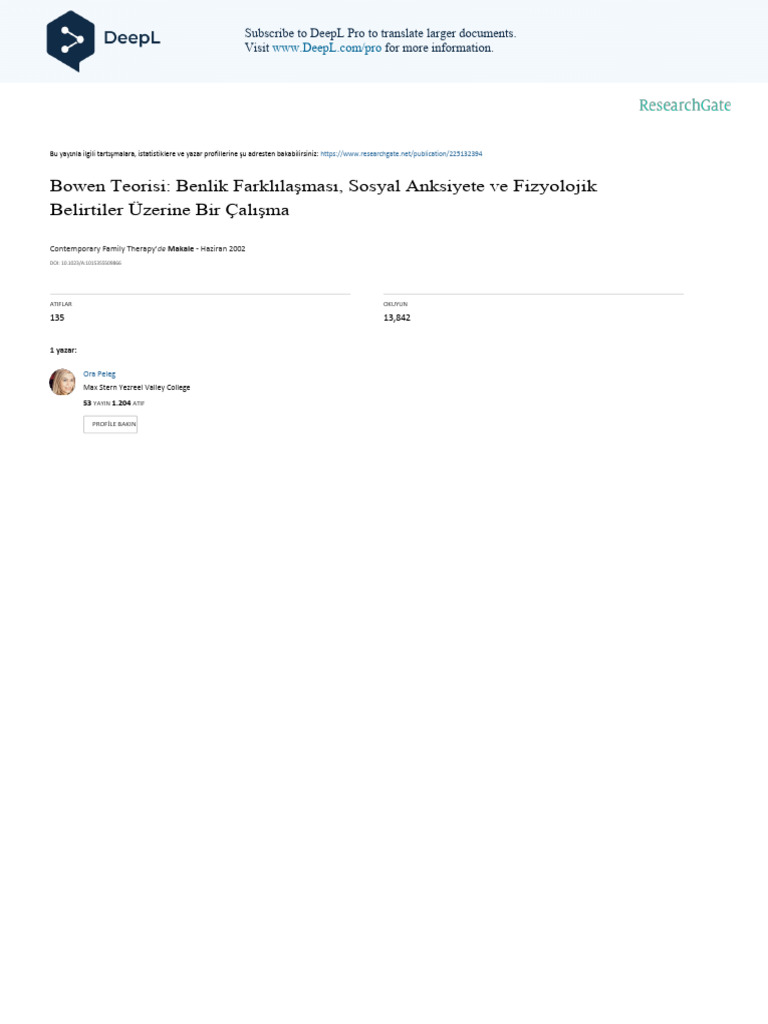 Makale ELİF 4.1 Peleg-Popko, O. (2002) - Bowen Theory A Study of Differentiation of Self, Social ...