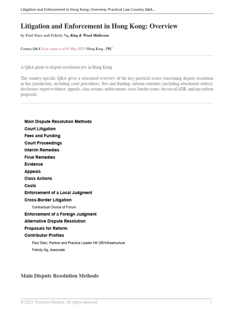 Litigation and Enforcement in Hong Kong Overview | PDF | Damages ...