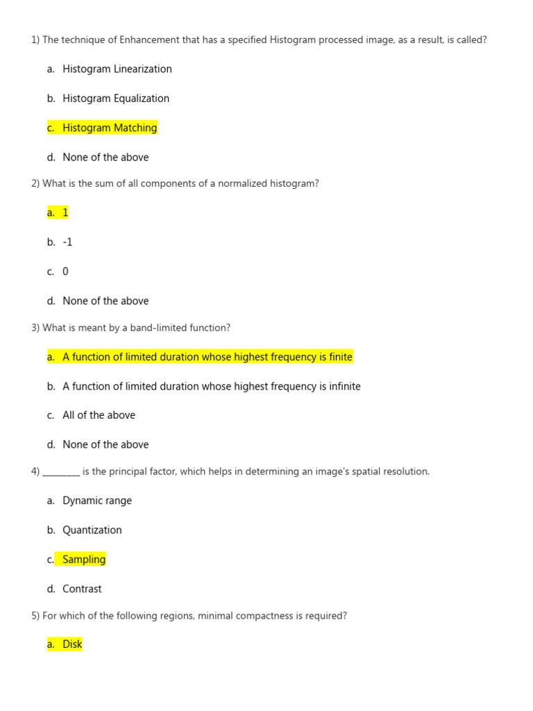 Image Processing Quiz | PDF | Contrast (Vision) | Filter (Signal Processing)