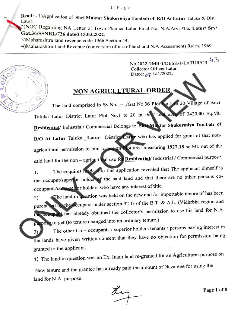 NA Order for Land Use in Maharashtra | PDF