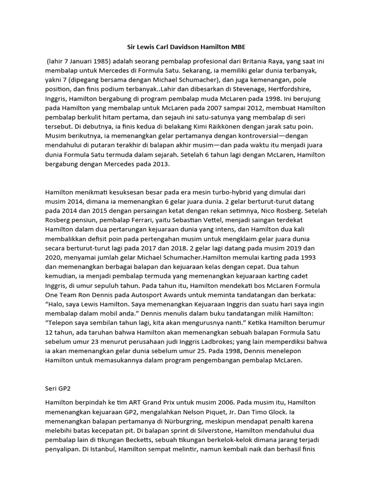 Profil Lengkap Lewis Hamilton | PDF