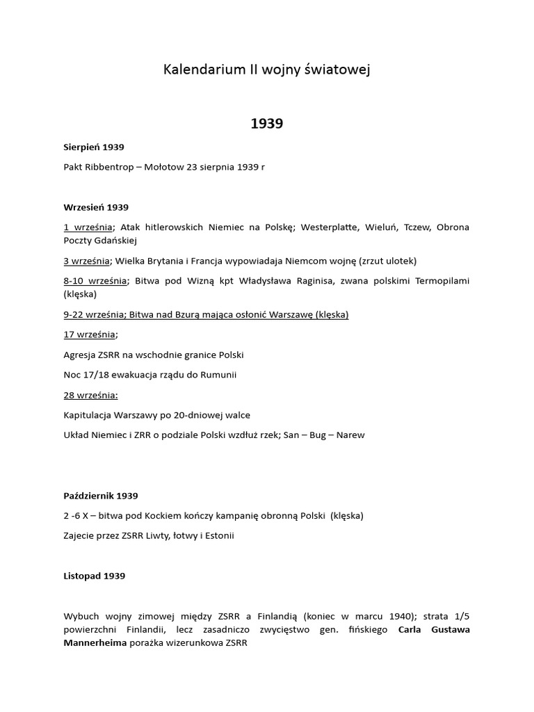 Kalendarium 2 Wojny Swiatowej | PDF